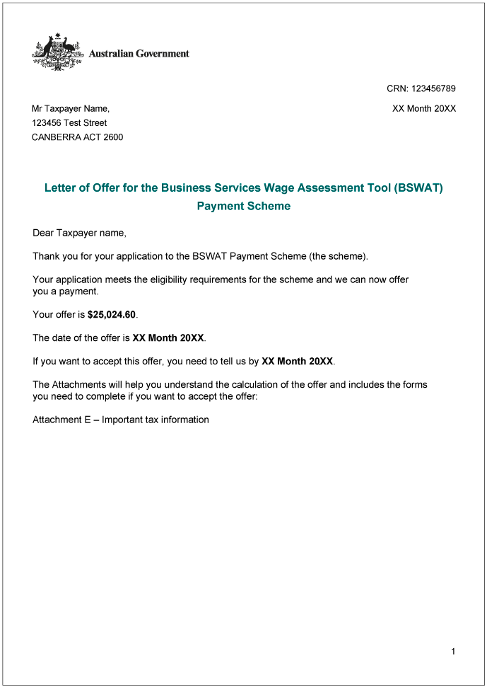 Business Services Wage Assessment Tool BSWAT Payment Scheme